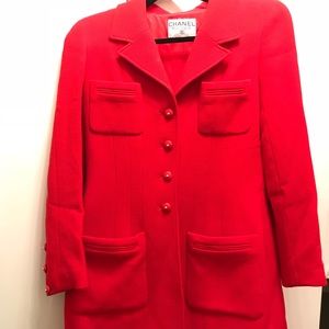 CHANEL | Jackets & Coats | Chanel Red Buttoned Coat | Poshmark